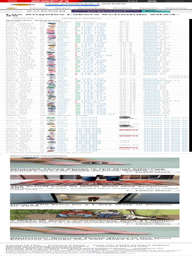 Los Angeles Lakers 2024-25 Regular Season NBA Schedule - ESPN | PDF ...