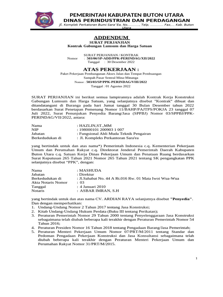 Kontrak Addendum 01 | PDF