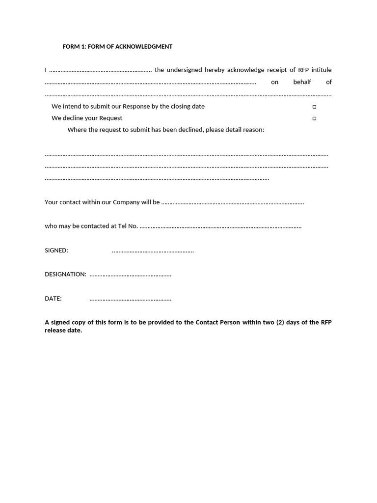 Acknowledgment of RFP Receipt Form | PDF