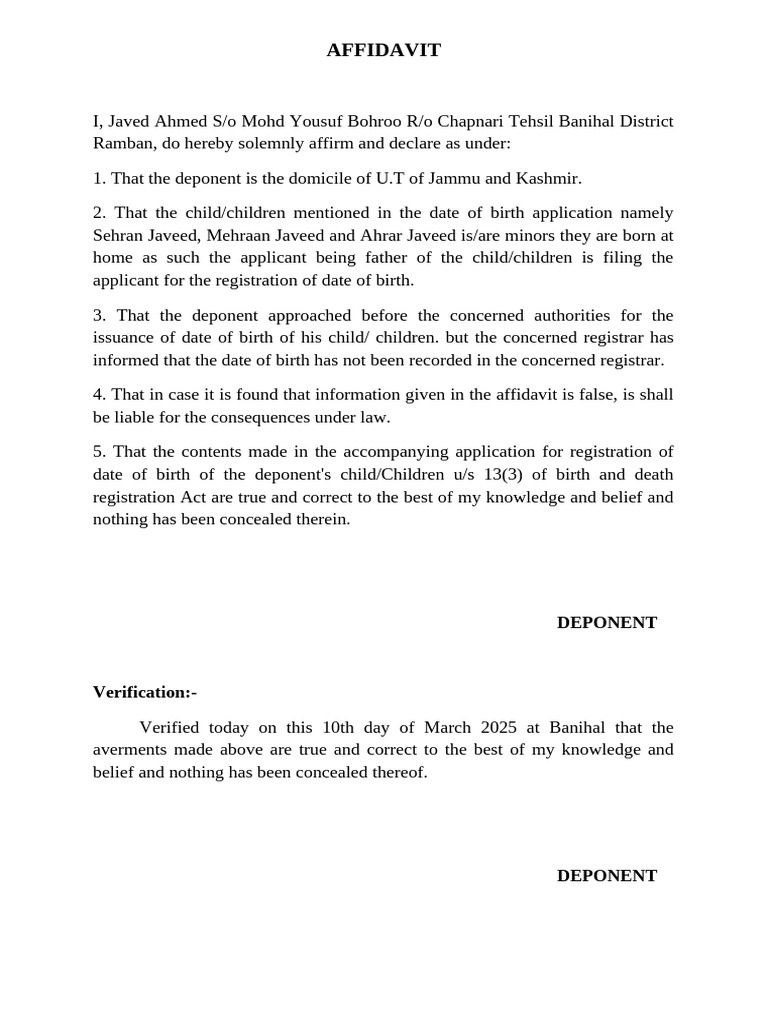 Affidavit Date of Birth | PDF | Affidavit | Justice