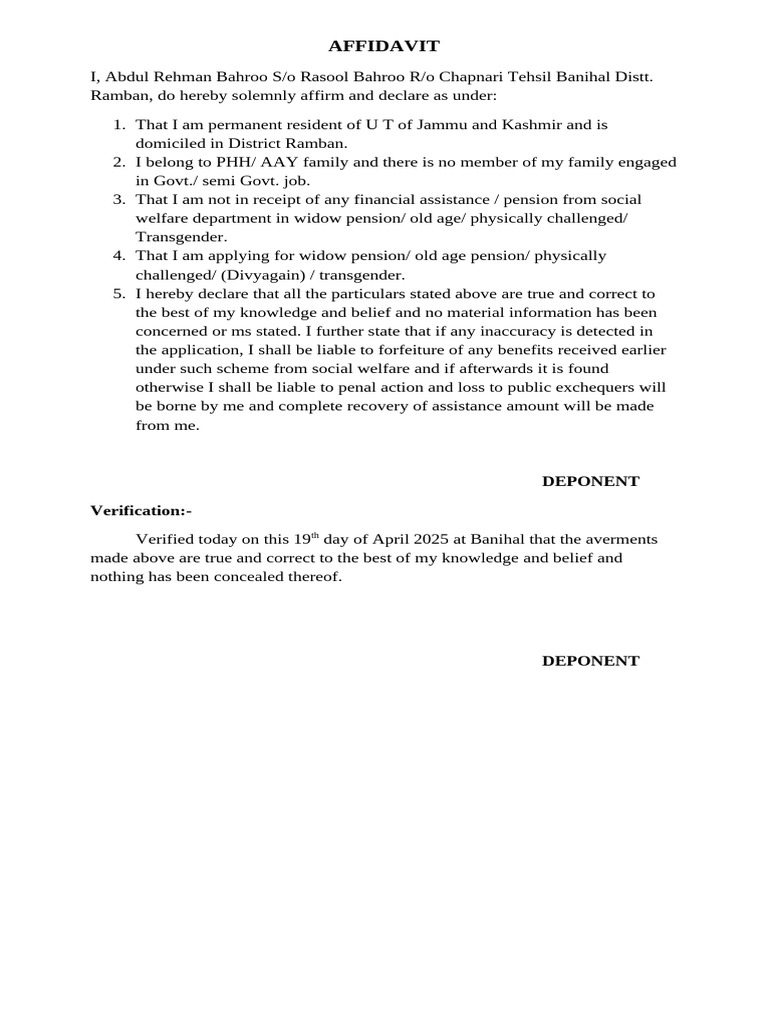 Affidavit Pension | PDF