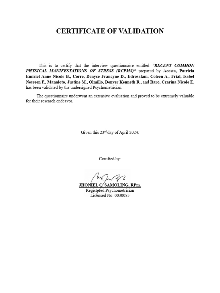 Certificate of Validation | PDF