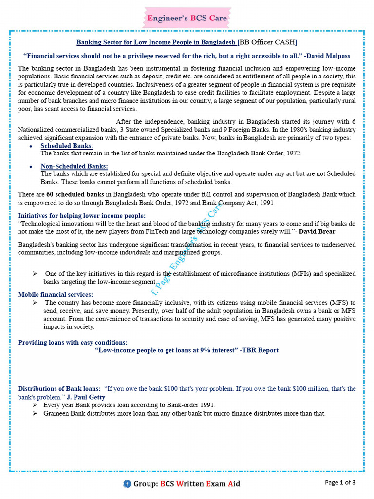 PDF No 87 Banking Sector For Low Income People in Bangladesh | PDF ...