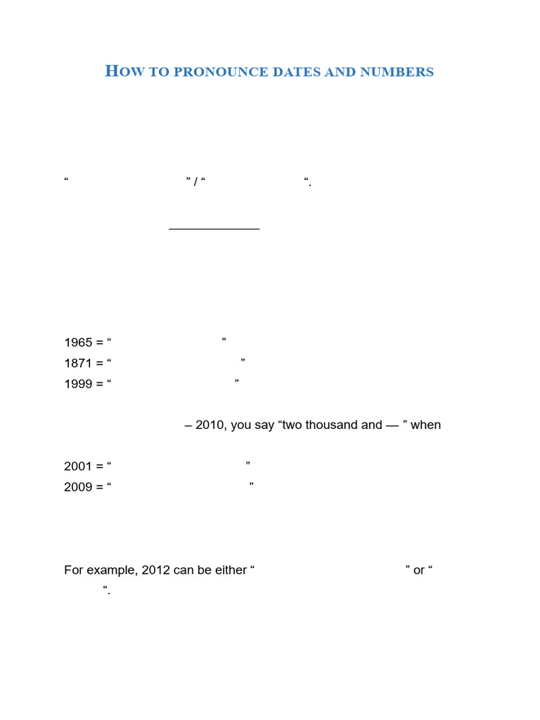 How To Pronounce Dates and Numbers | PDF