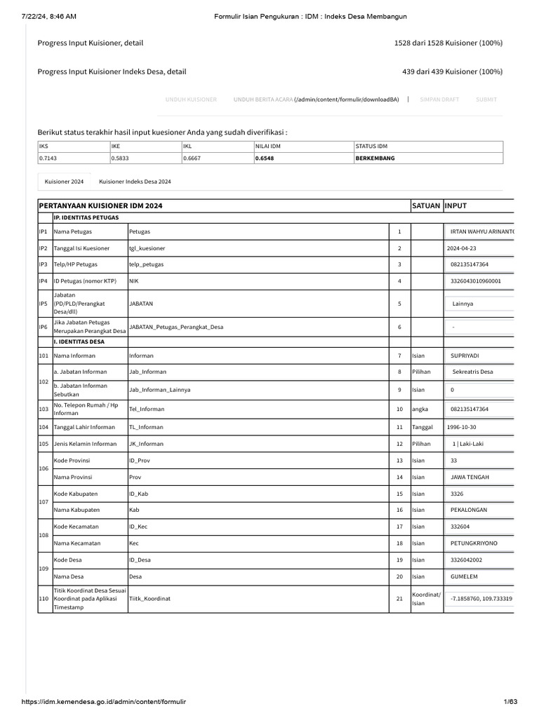 Formulir Isian Pengukuran _ IDM _ Indeks Desa Membangun | PDF