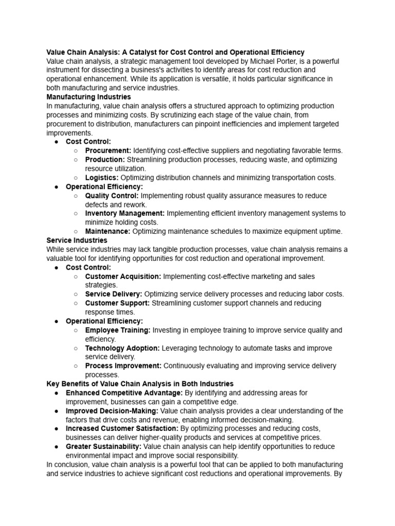 Assess The Role of Value Chain Analysis in Cost Co.. | PDF | Value ...