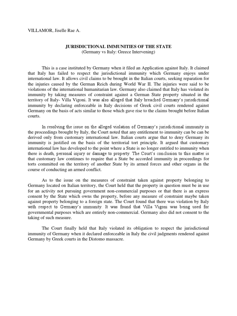 Jurisdictional Immunities of The State | PDF | Sovereign Immunity ...