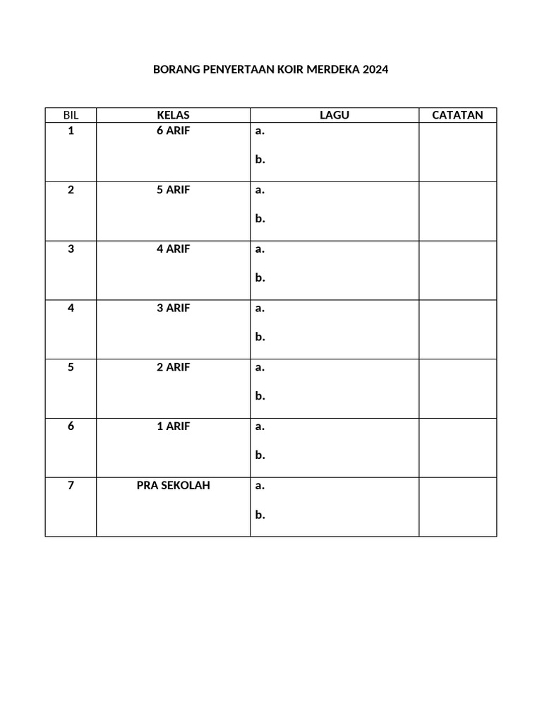 Borang Penyertaan Koir Merdeka 2024 | PDF