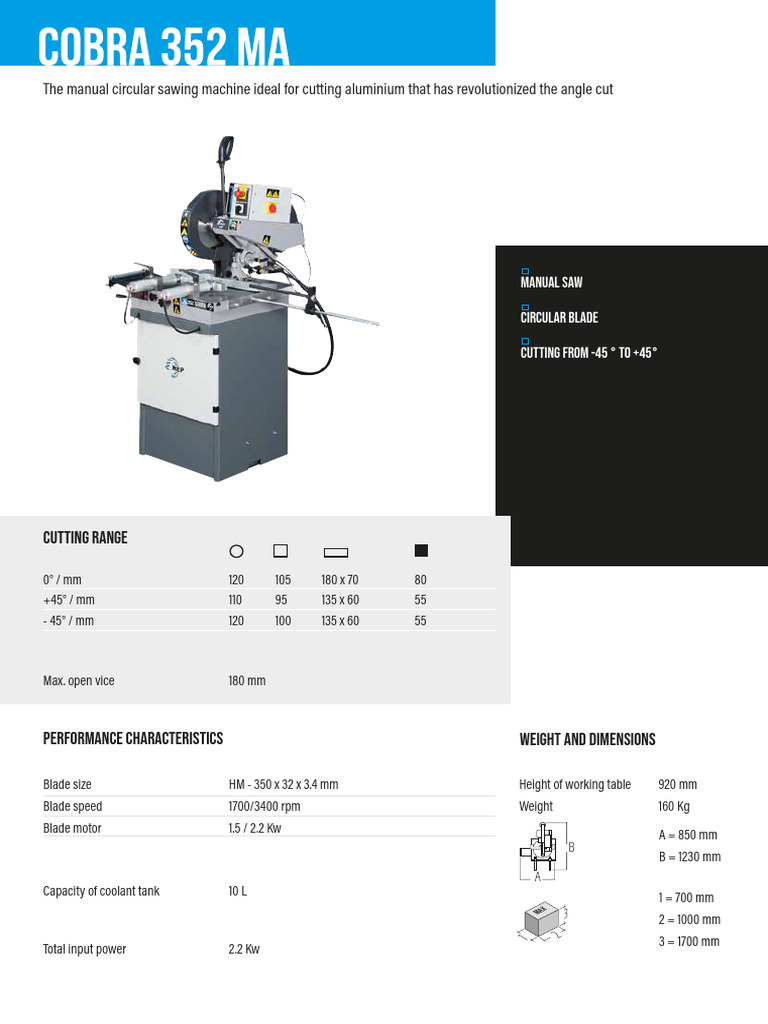 COBRA 352 MA - Manual Circular Saw Mep - Data Sheet EN | PDF