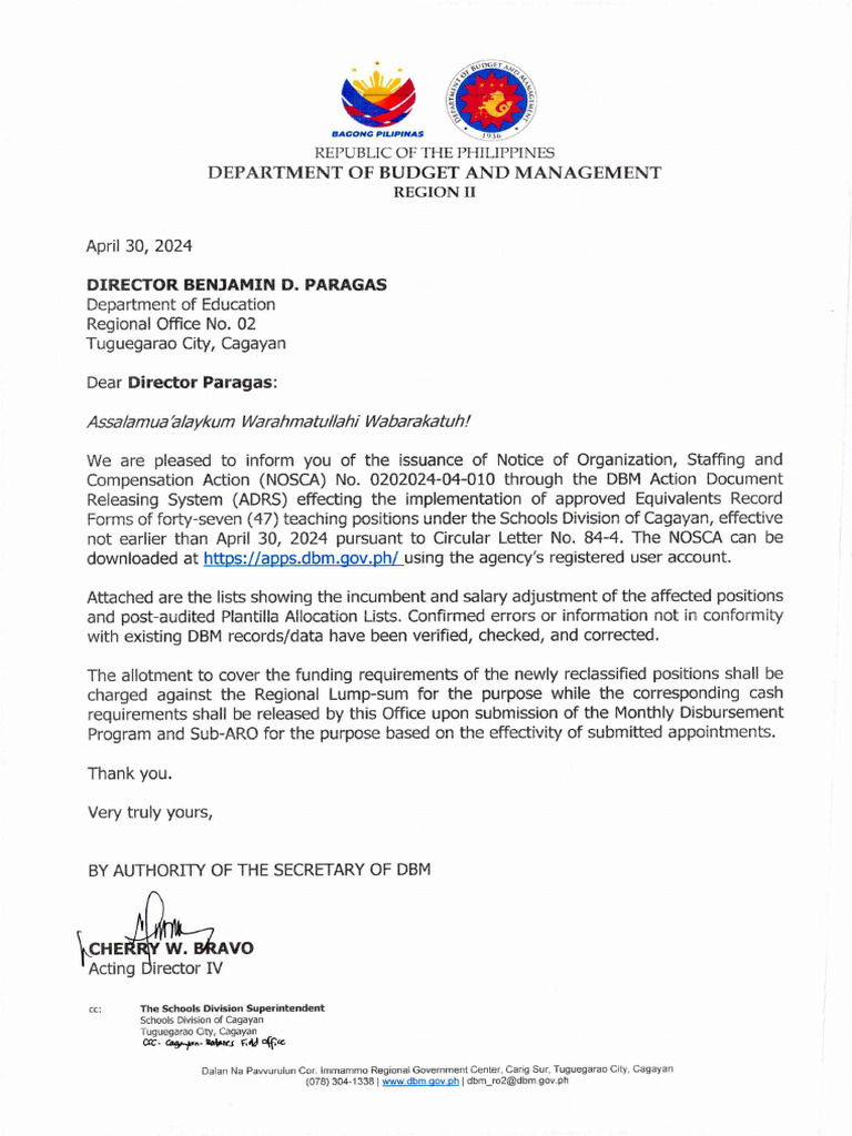 NOSCA for Cagayan Teaching Positions | PDF | Public Law | Government ...