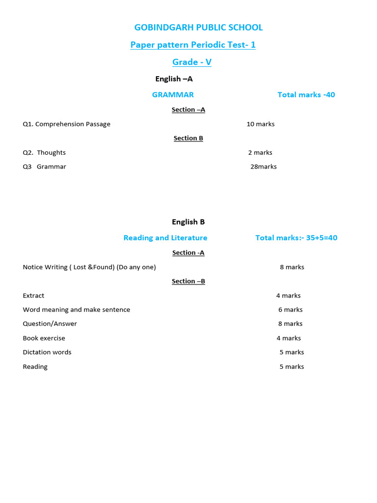 Grade 5 Paper Pattern-1 | PDF