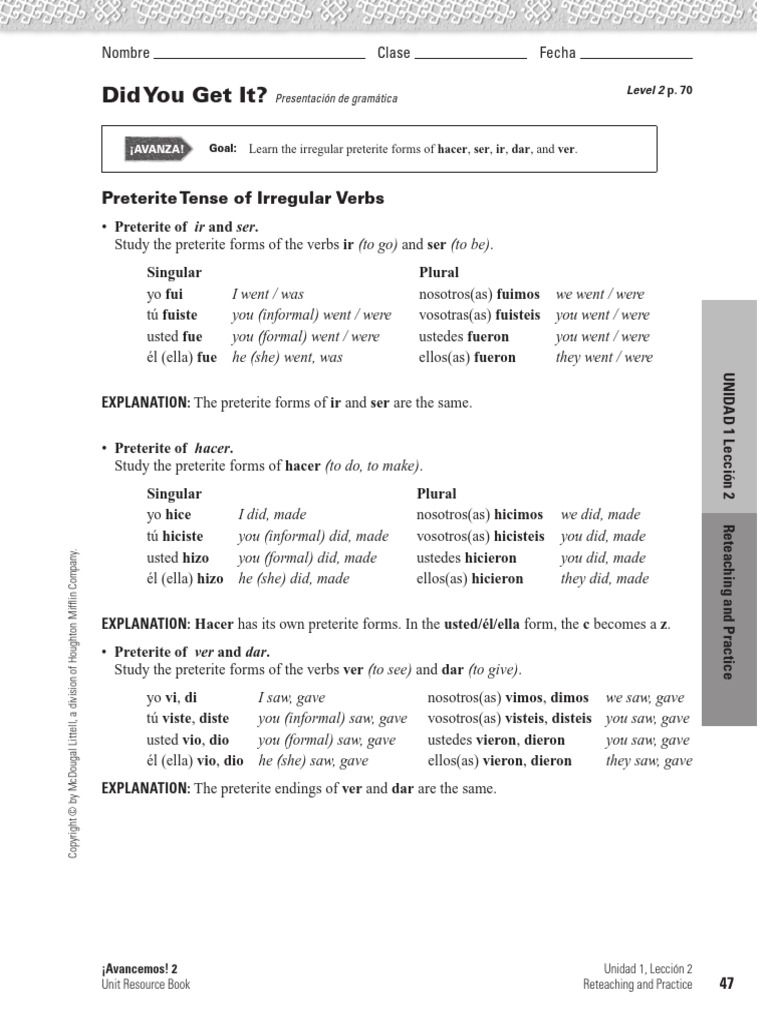 Av2 PA 1-2 Preterite Irregular Verbs-2 (1) | PDF