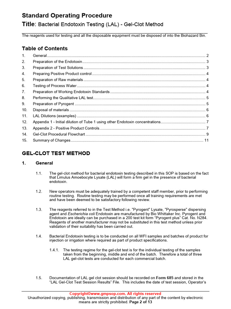 MICLAB 080 Bacterial Endo Toxin Testing LAL Gel Clot Method Sample | PDF
