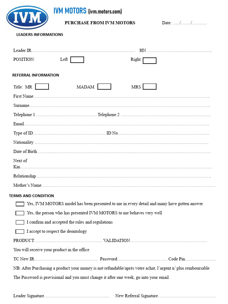 Purchase From Ivm Motors | PDF
