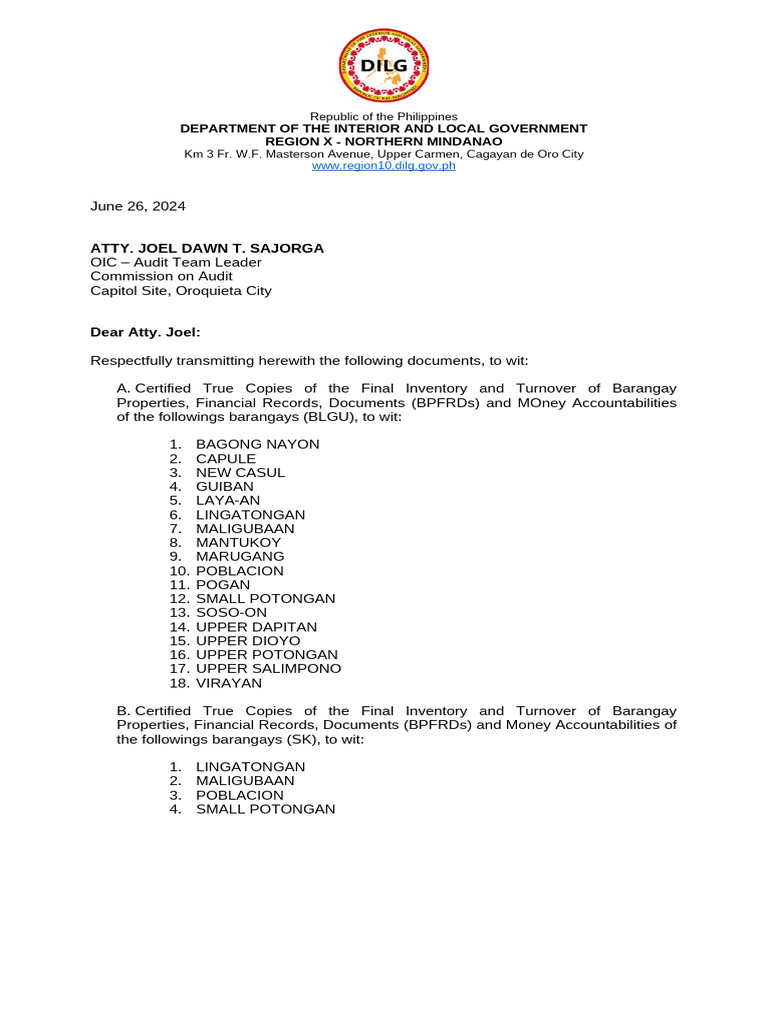 COA Transmittal 2023 | PDF