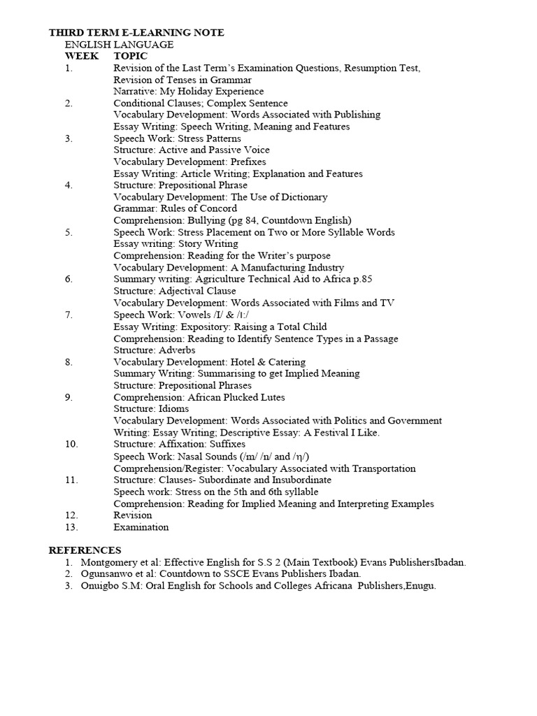 Third Term Ss2 English Language Lesson Notes | PDF | Adverb | Adjective