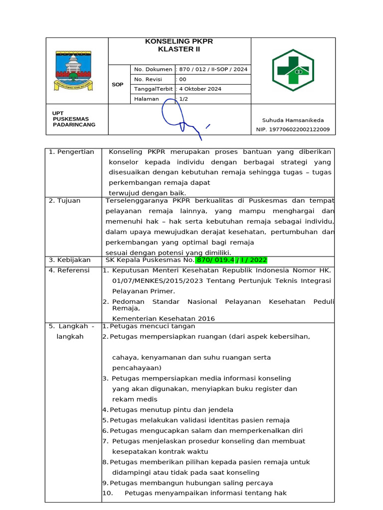 Konseling PKPR di Puskesmas Padarincang | PDF