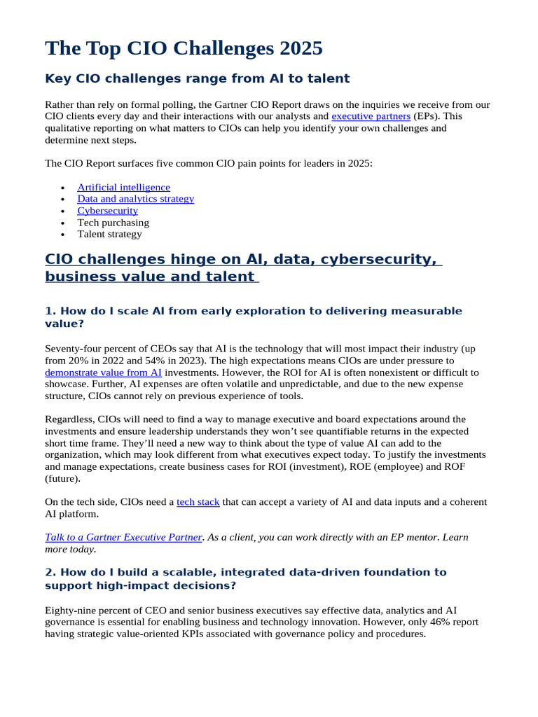 The Top CIO Challenges 2025 | PDF | Chief Information Officer | Artificial Intelligence
