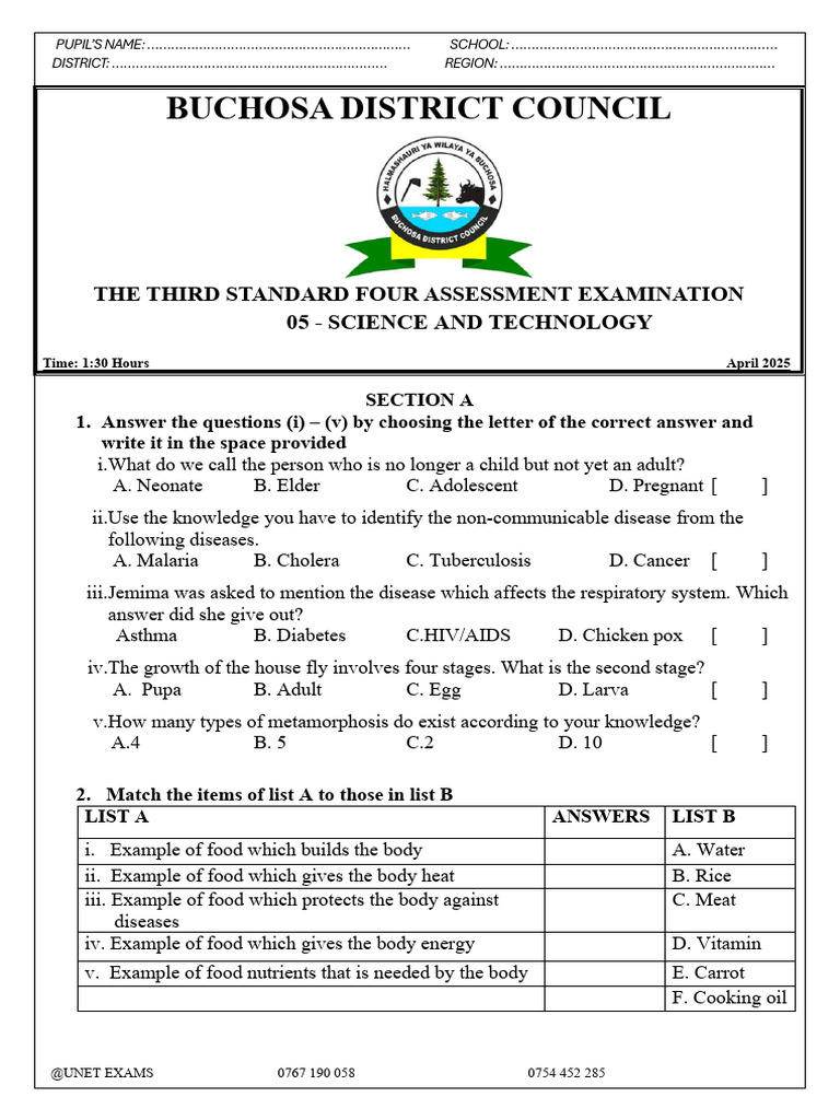 Scie 4 Unet-Buchosa Paper 3 | PDF