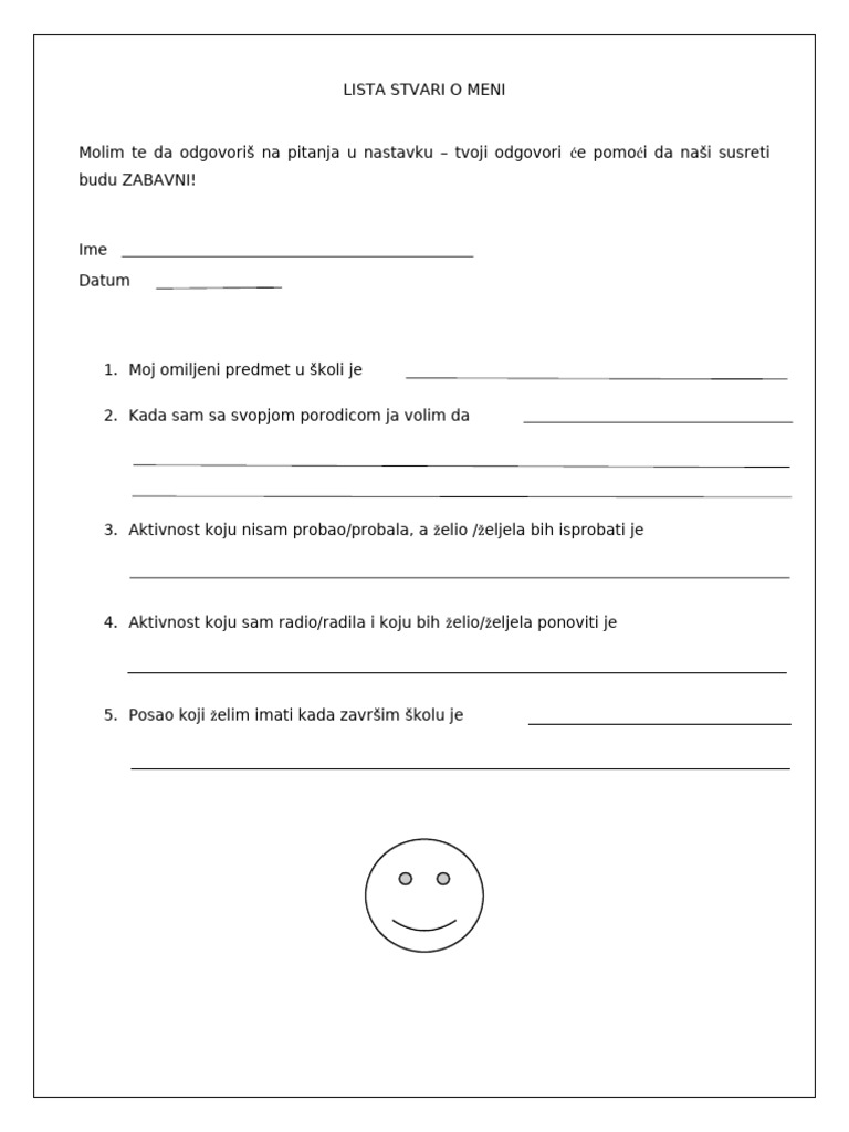 Lista Stvari o Meni | PDF