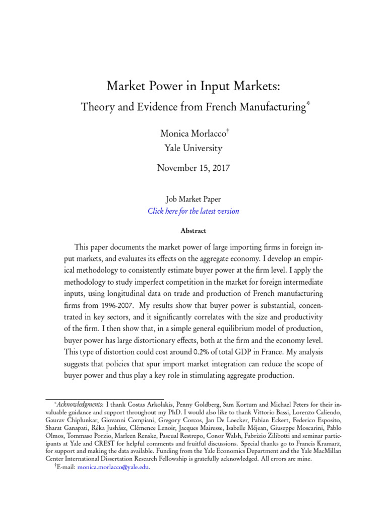 Morlacco JMP | PDF | Market Power | Production Function