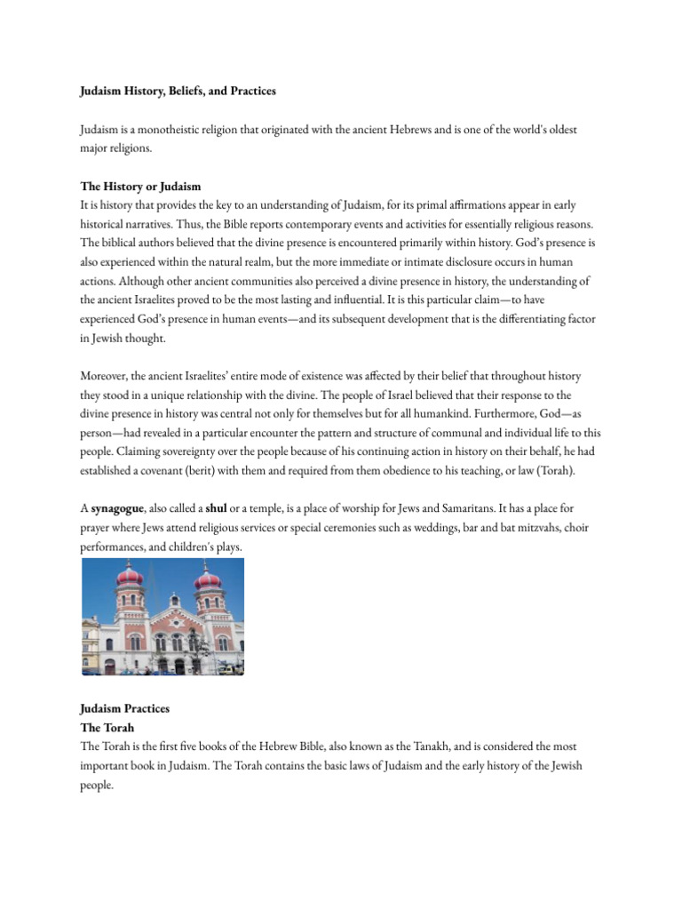 Judaism History, Beliefs and Practices | PDF | Synagogue | Jewish Prayer