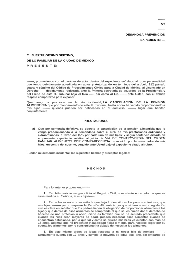 Cancelacion de Pension 2 | PDF | Demanda judicial | Pensión alimenticia