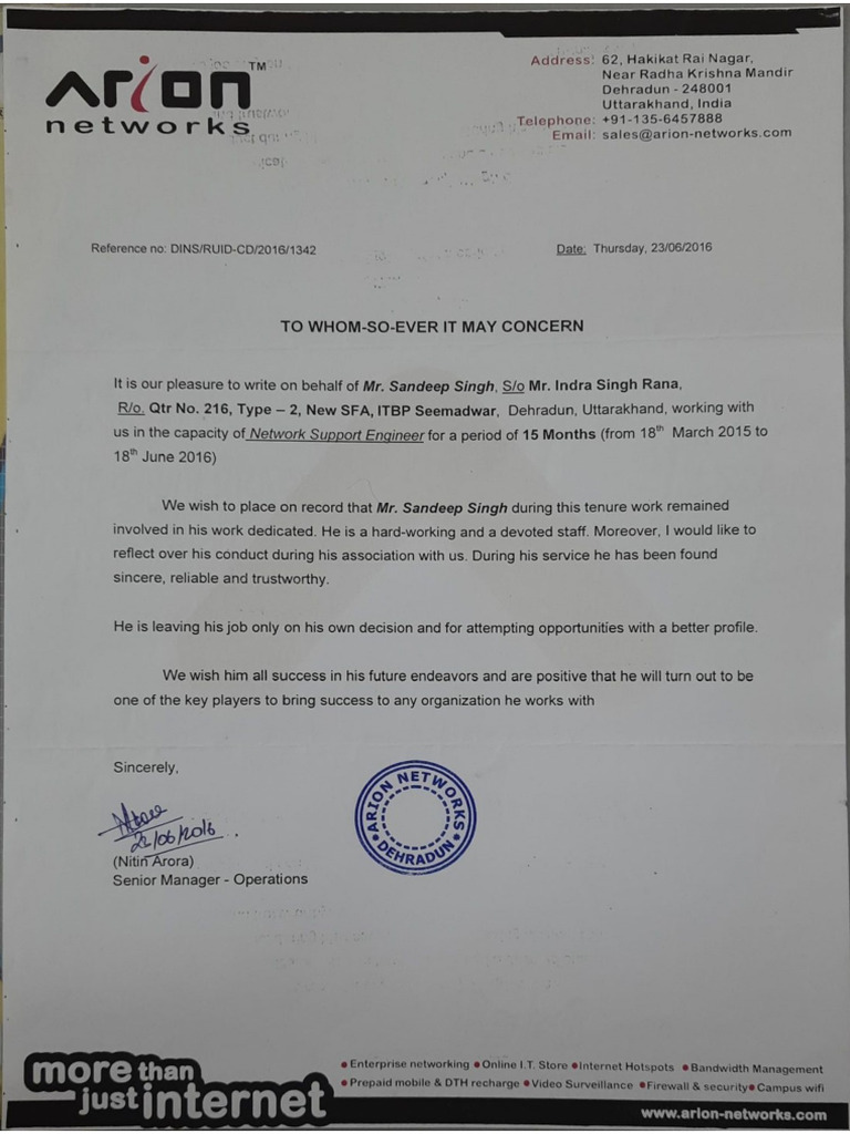 Arion Experienceletter | PDF