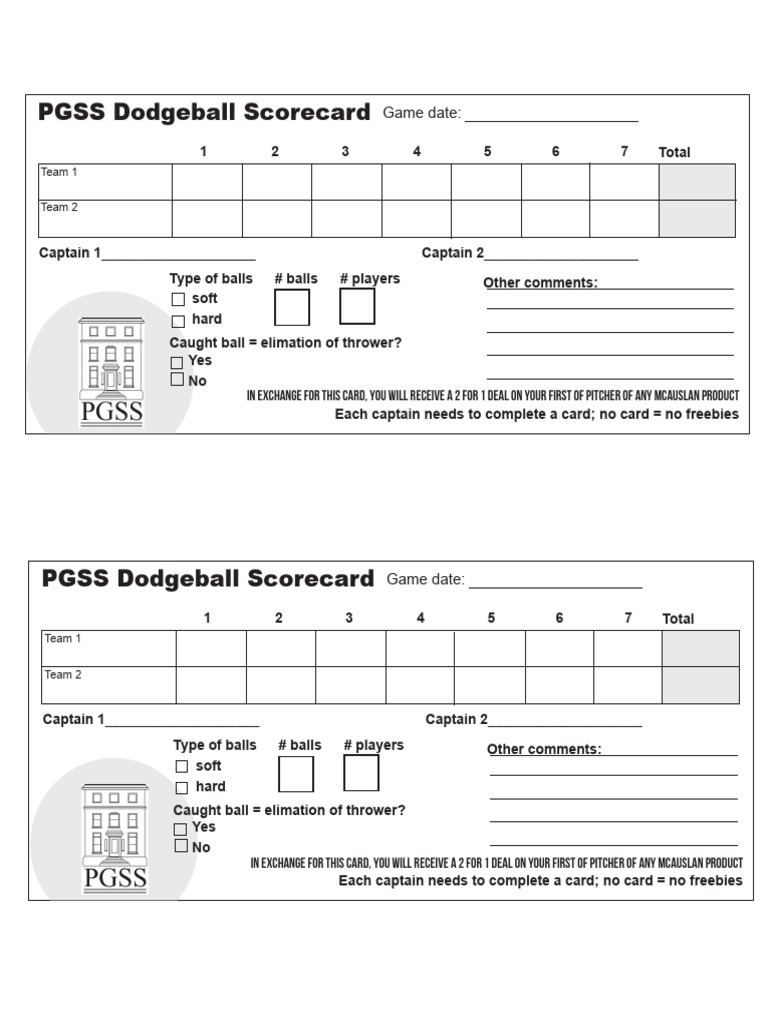 PGSS Dodgeball Scorecard Template | PDF