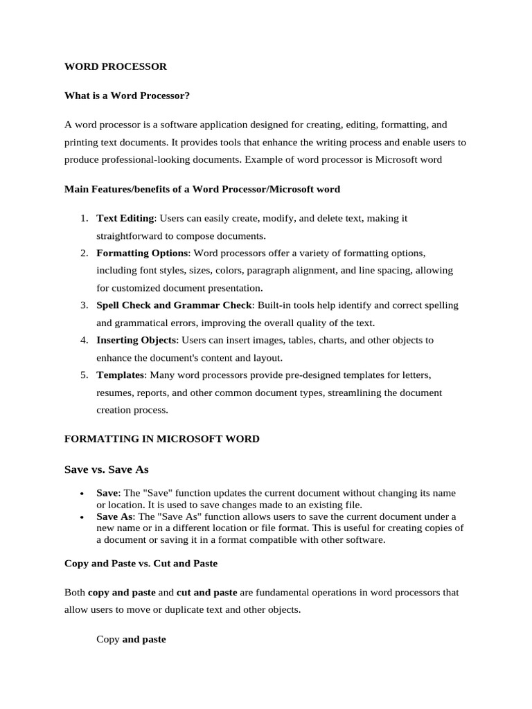 NOTES WORD PROCESSOR | PDF | Microsoft Word | Text