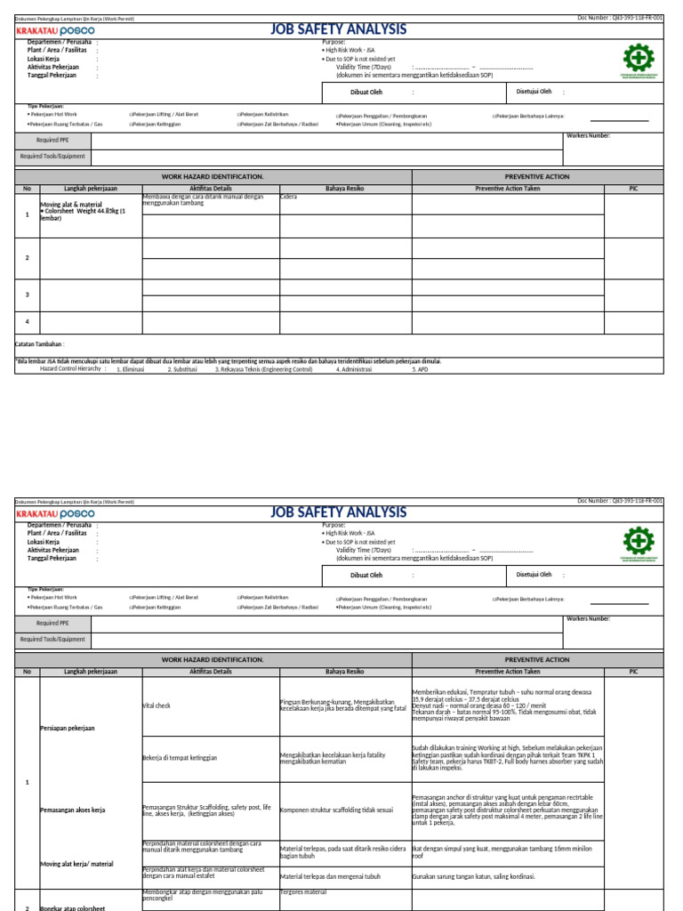 (Template) JSA-General - Rev2 | PDF