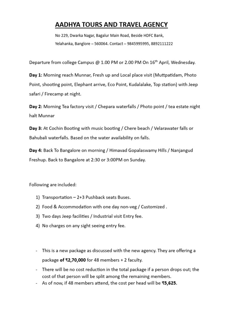 Aadhya Tours and Travells | PDF
