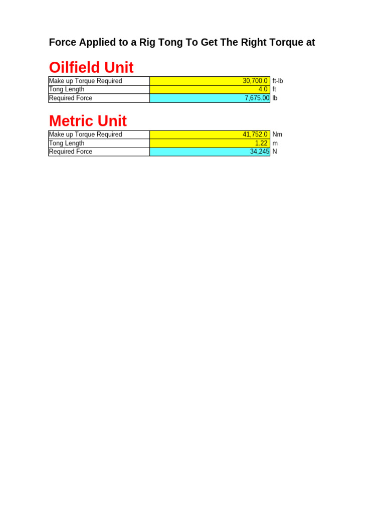 Calculate Force for Rig Tong Torque | PDF