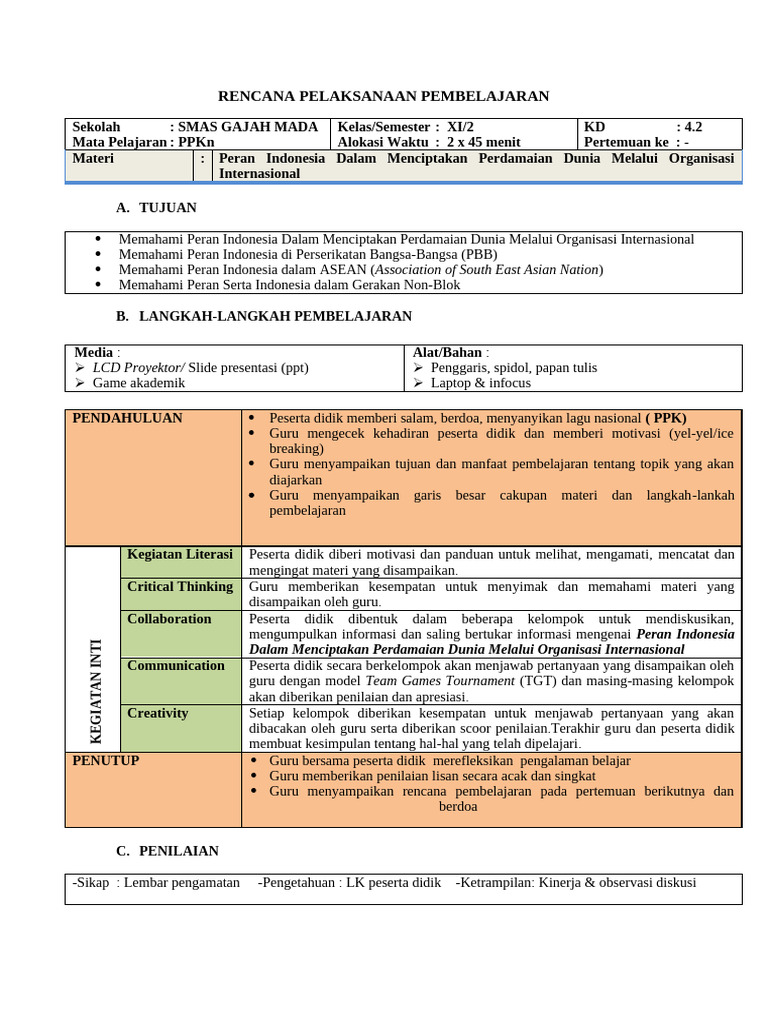 RPP Satu Lembar | PDF