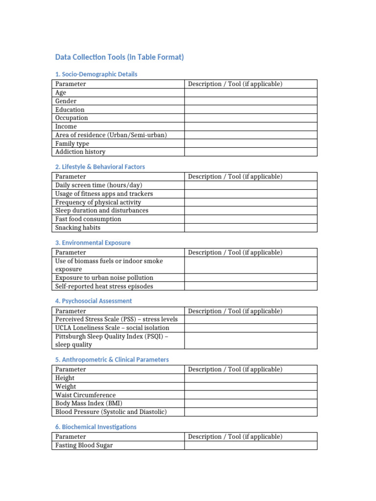 Data Collection Tables ICMR | PDF