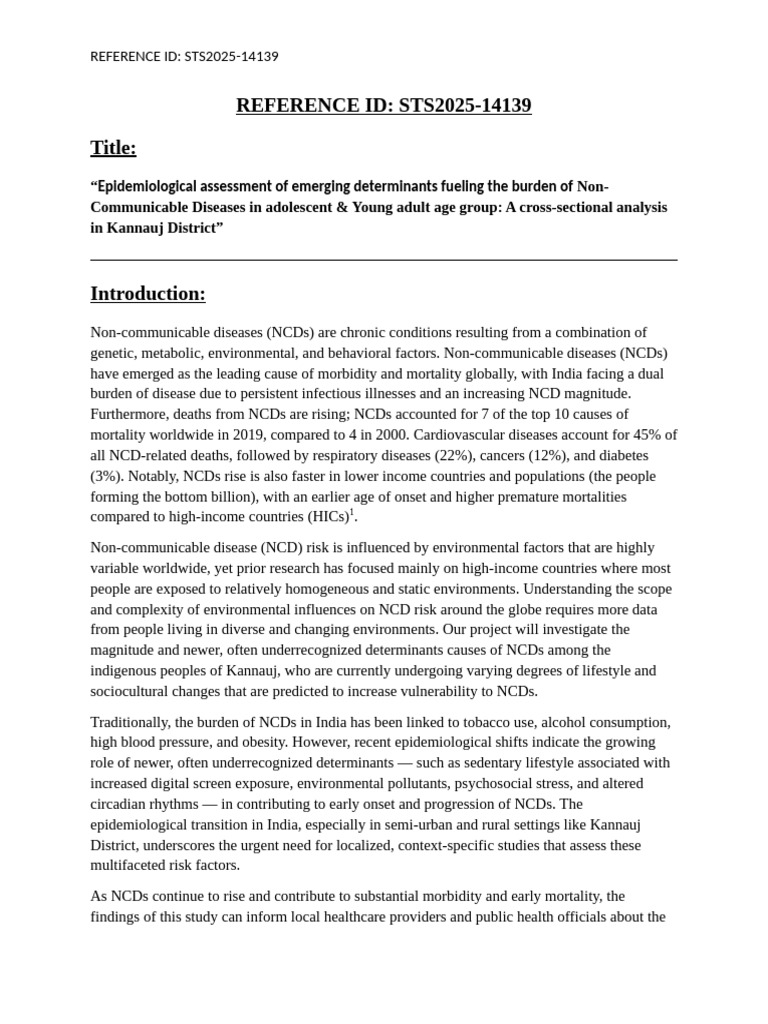 ICMR STS Proposal Saksham V3 | PDF | Non Communicable Disease | Diseases And Disorders