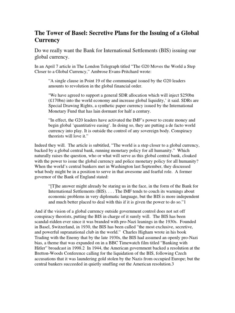 BIS - The Tower of Basel Secretive Plans For The Issuing of A Global ...