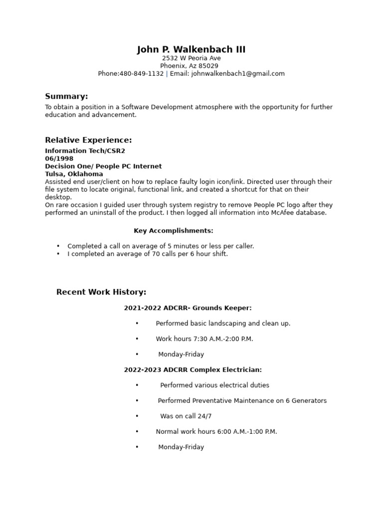 John P. Walkenbach: Software Developer Resume | PDF | Information ...