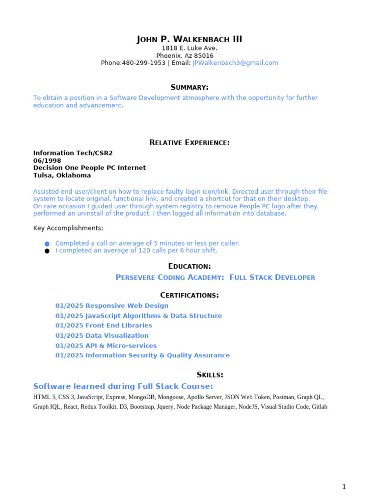 Walkenbach, John Resume | PDF