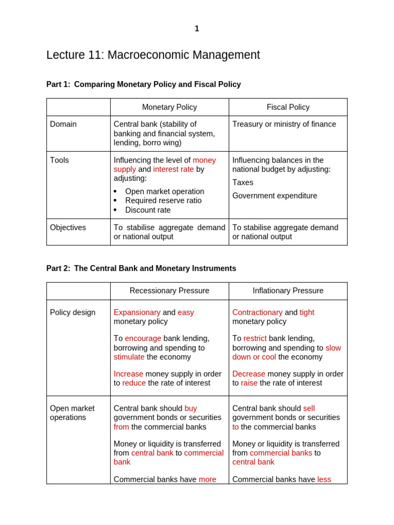 Macroeconomic Policy: Monetary vs Fiscal | PDF | Fiscal Policy ...