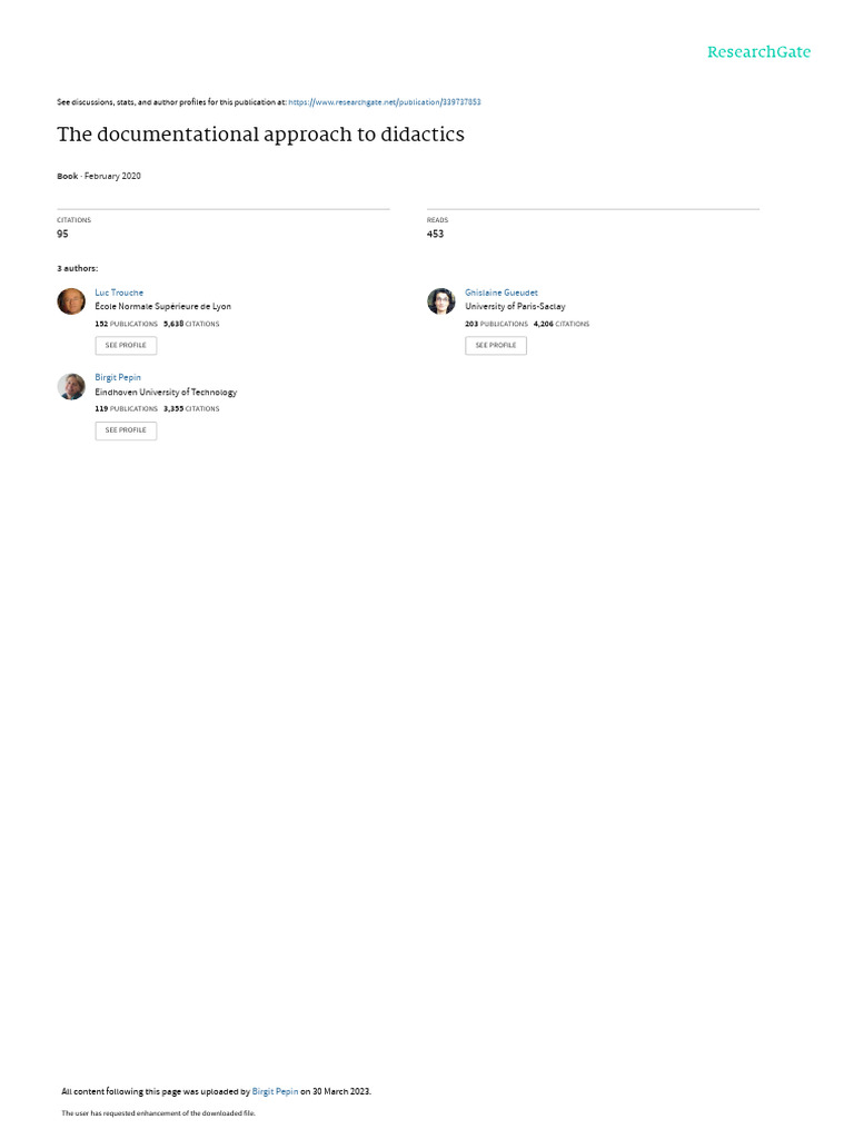 The Documentational Approach to Didactics | PDF | Teachers | Curriculum