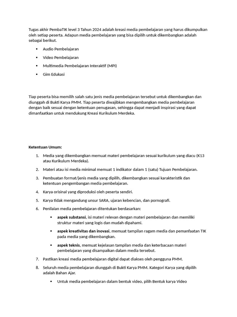 Tugas Akhir PembaTIK Level 3 Tahun 2024 Adalah Kreasi Media Pembelajaran Yang Harus Dikumpulkan ...