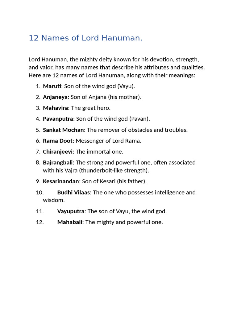 12 Names of Lord Hanuman | PDF