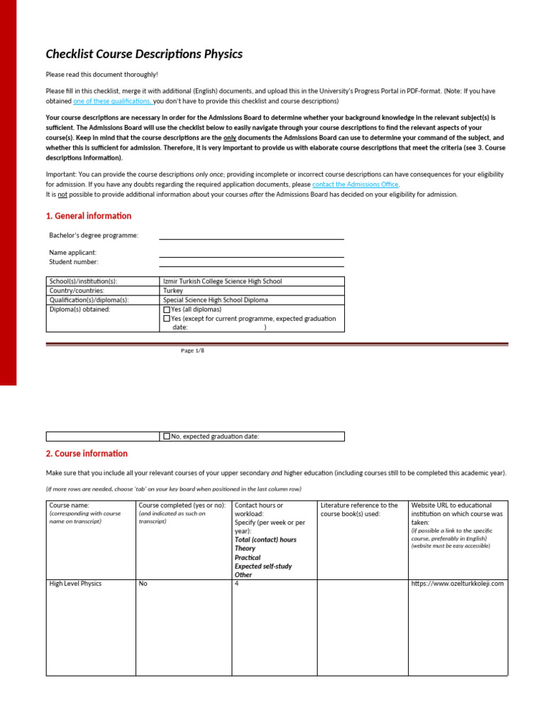 2025 2026 Checklist Course Descriptions Physics | PDF | Physics | Force