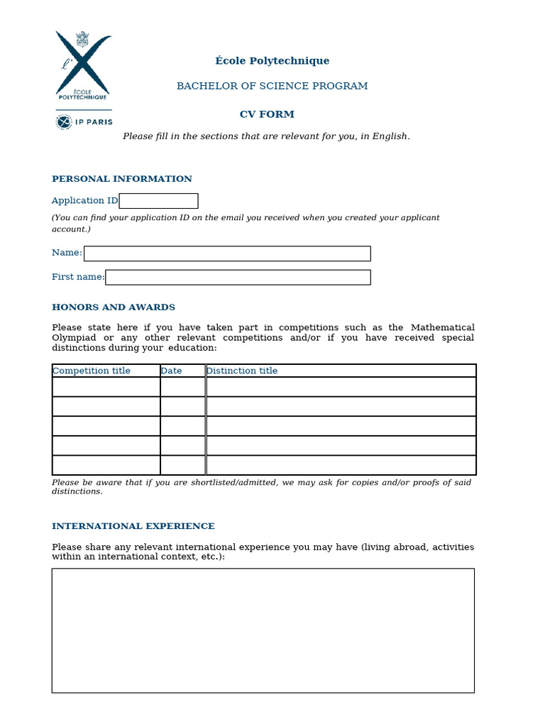CV - Open Document Format - École Polytechnique Bachelor Program | PDF | Function (Mathematics ...