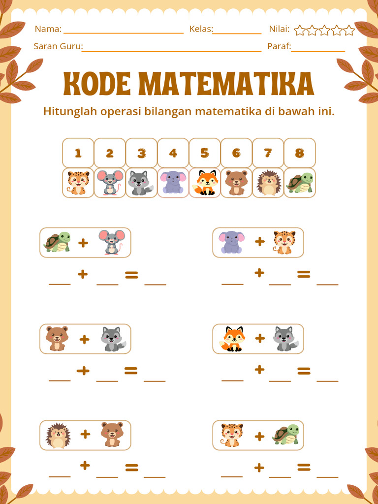 Lembar Kerja Koding Angka Matematika Oranye Ceria Ilustratif | PDF