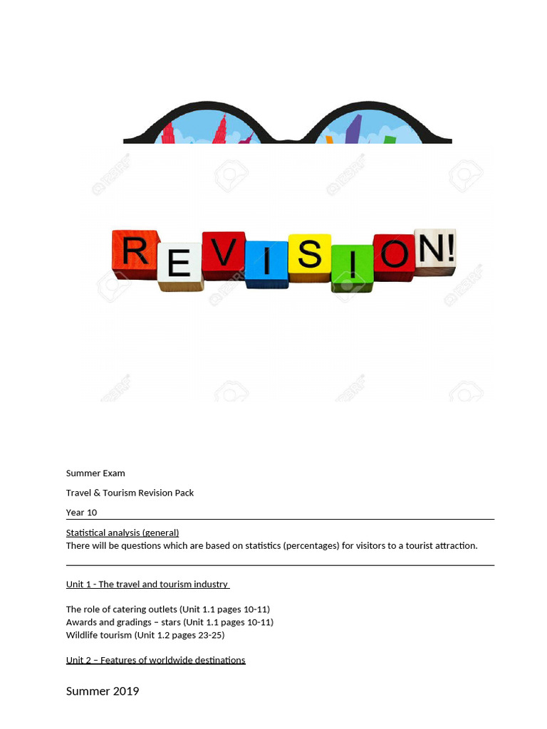 Travel & Tourism Year 10 Summer Revision Pack PDF | PDF