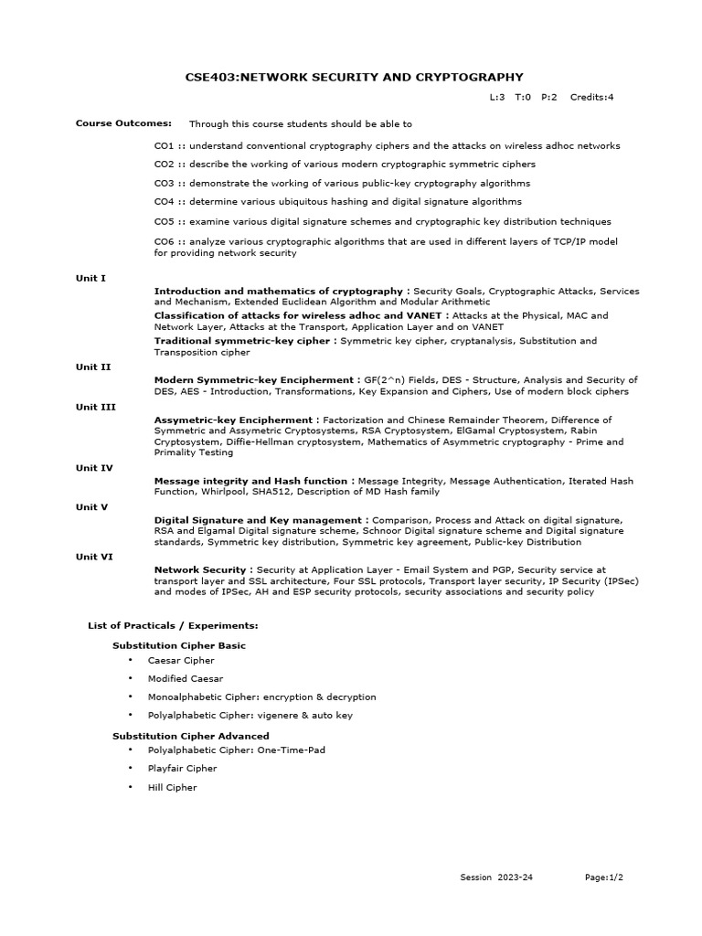 Cse403 Network Security and Cryptography | PDF | Cryptography | Encryption