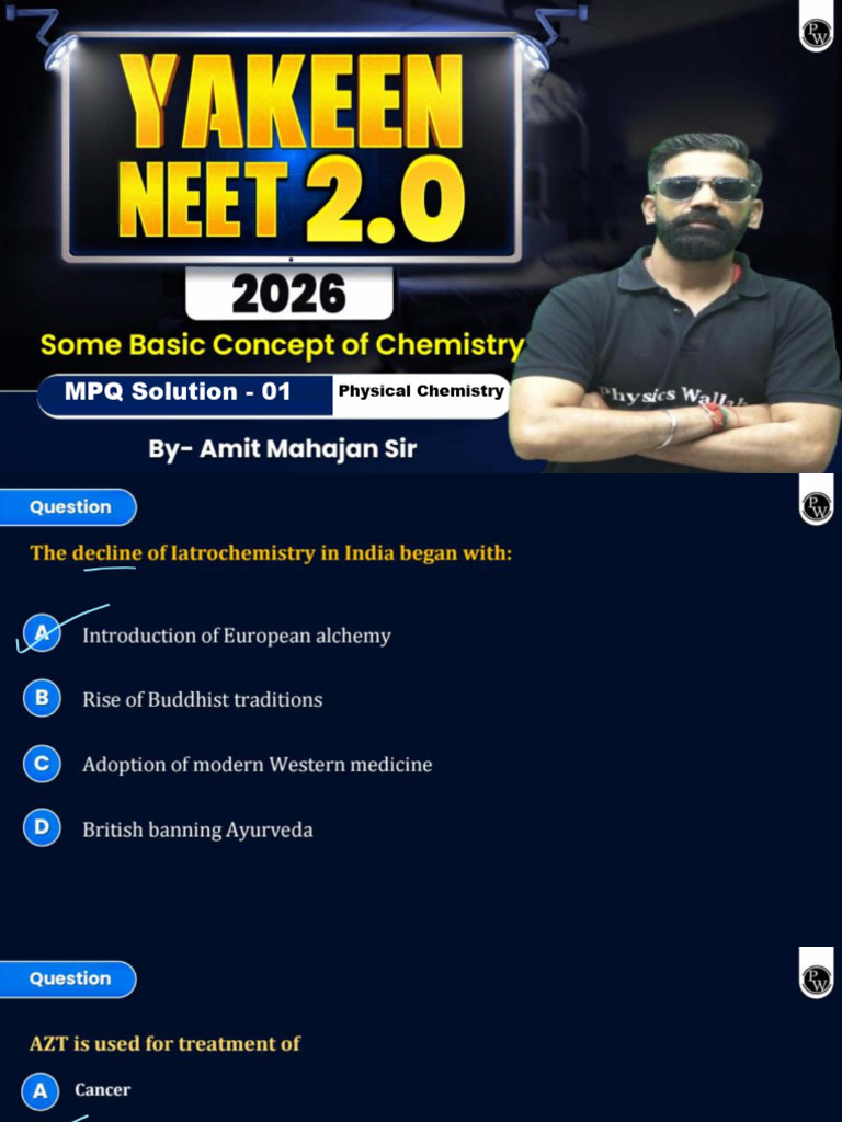 Some Basic Concept of Chemistry - MPQ Solution 01 - Physical Chemistry ...