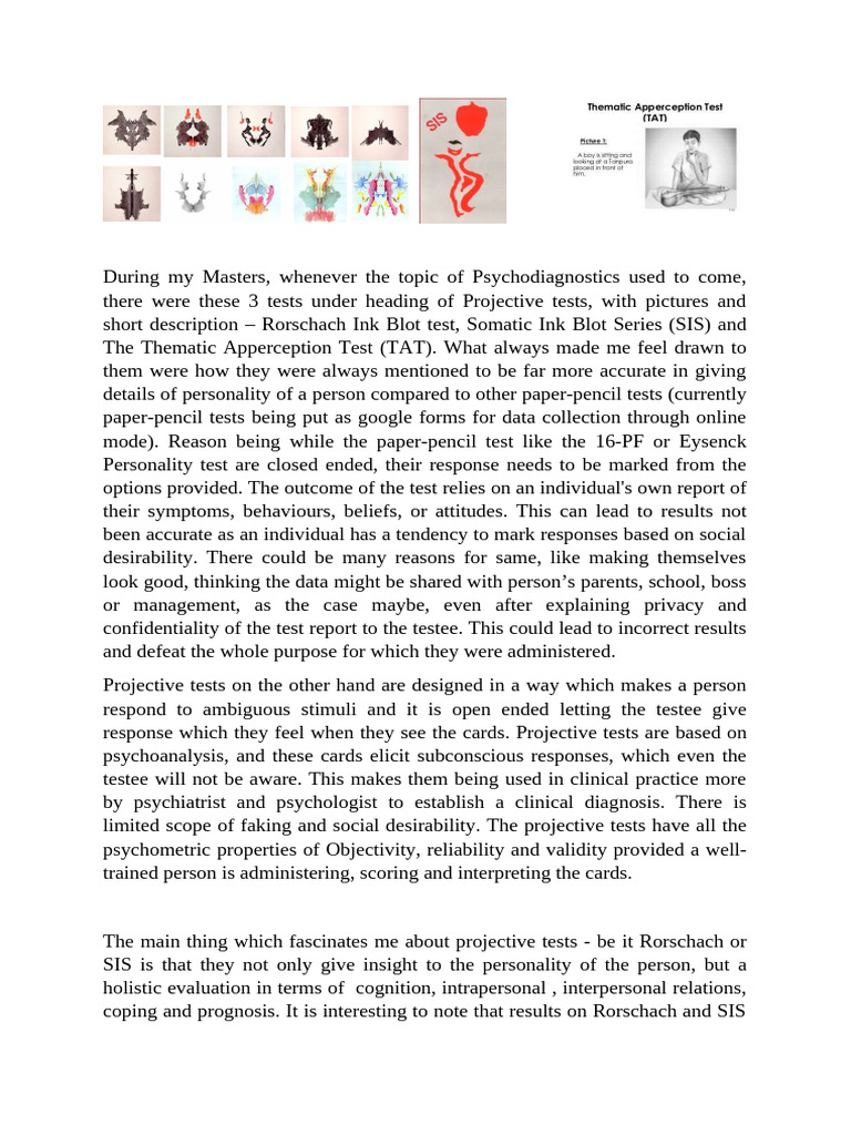 Projective tests overview | PDF | Cognition | Cognitive Science